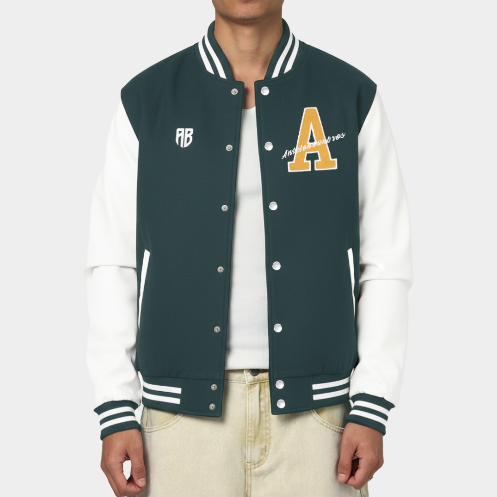 AB Varsity Jacket Green/ Off White Color | ANTETOKOUNBROS